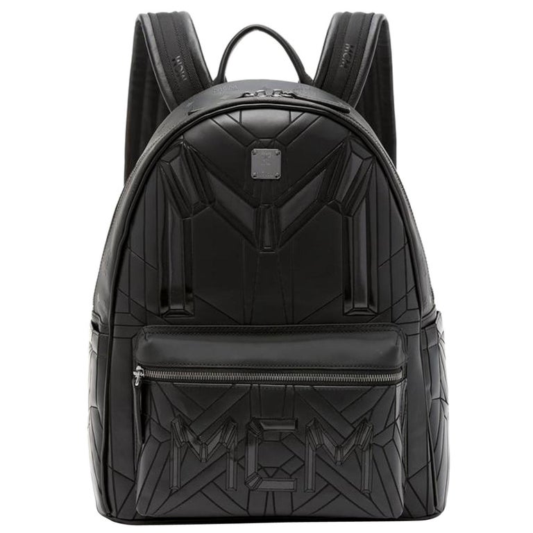 MCM Quilted Embossed Bionic 232006 Black Leather Backpack For Sale at ...