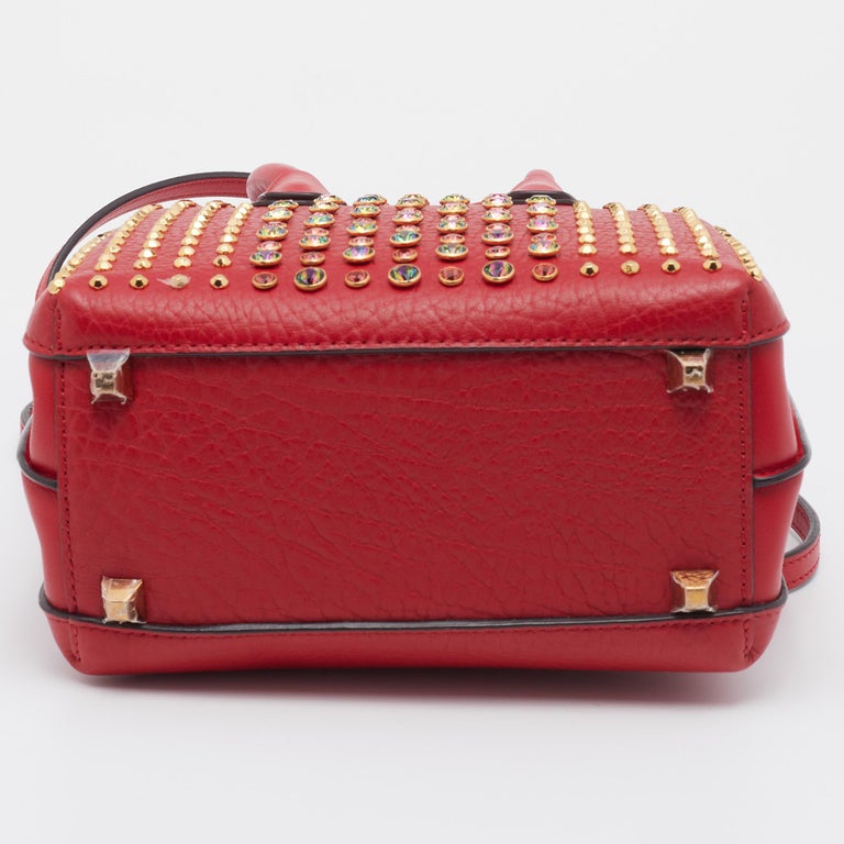 MCM Red Leather Crystal Embellished Milla Satchel For Sale at 1stDibs