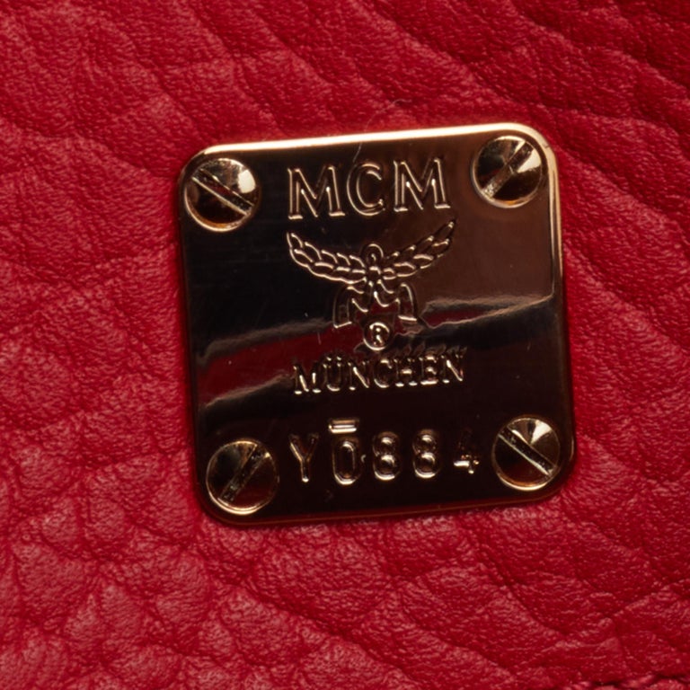 MCM Red Leather Crystal Embellished Milla Satchel For Sale at 1stDibs