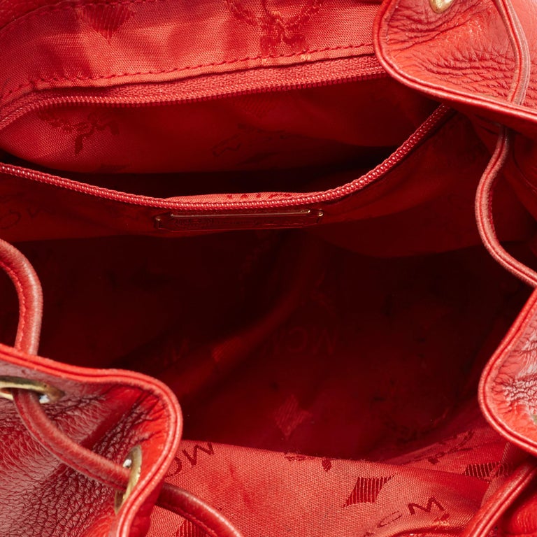 MCM Red Leather Studded Drawstring Backpack For Sale at 1stDibs