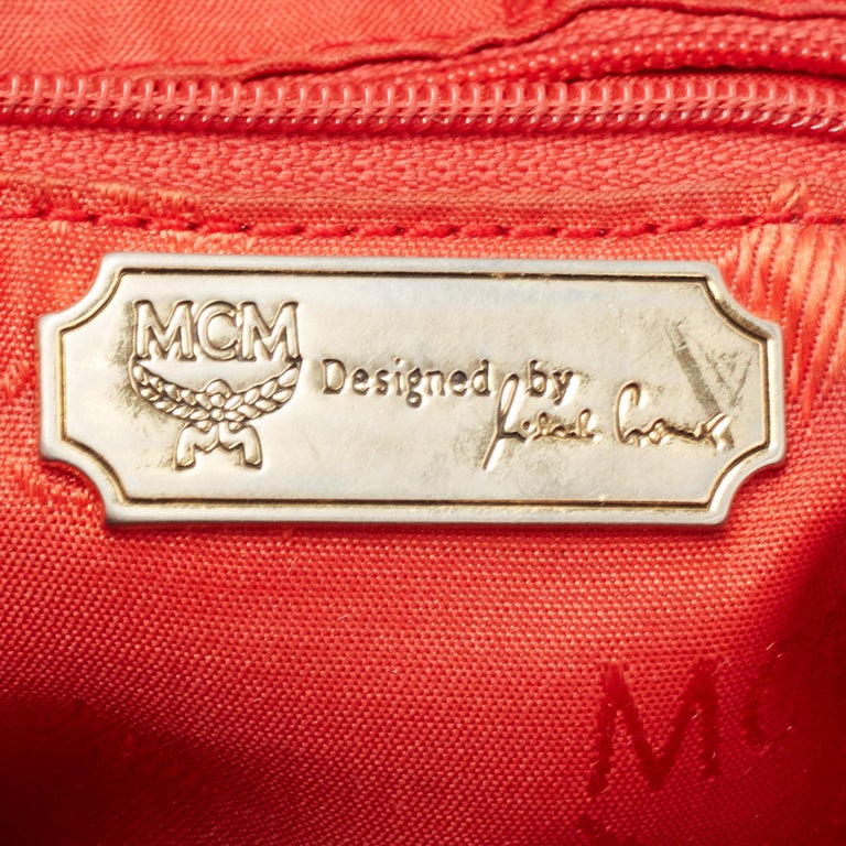 MCM Red Leather Studded Drawstring Backpack For Sale at 1stDibs