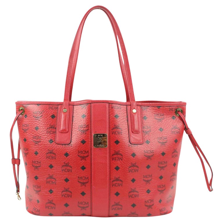 MCM Red Monogram Visetos Liz Reversible Tote Bag 98m228s at 1stDibs