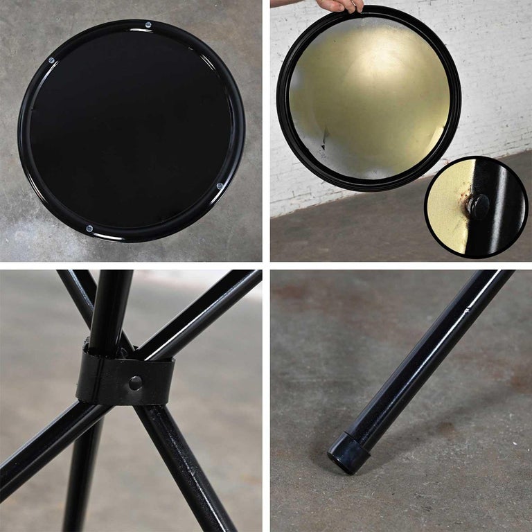 MCM Round Metal Outdoor Black Painted Tripod Accent Table with Glass ...