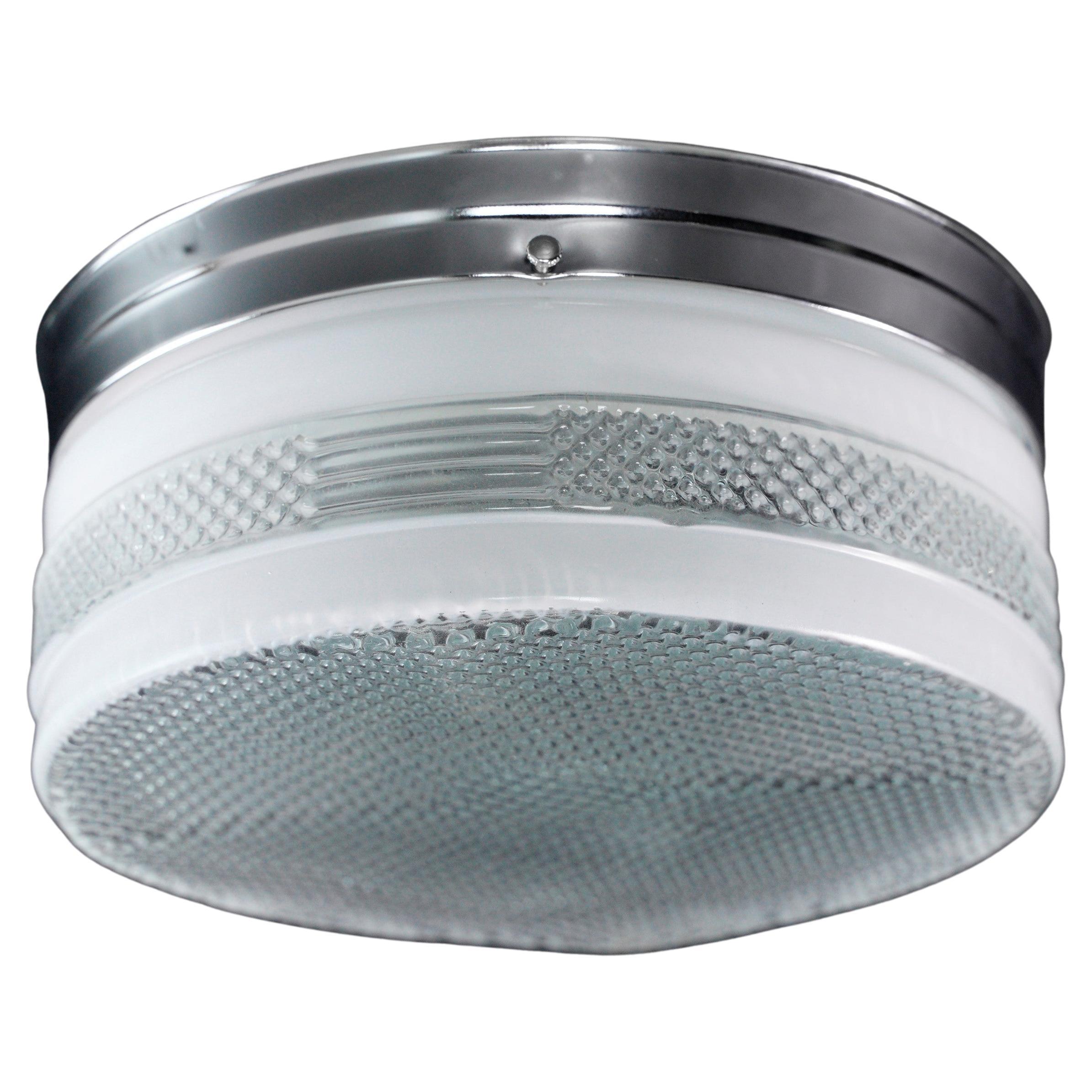 MCM Round Textured Glass Flush Mount Light For Sale at 1stDibs