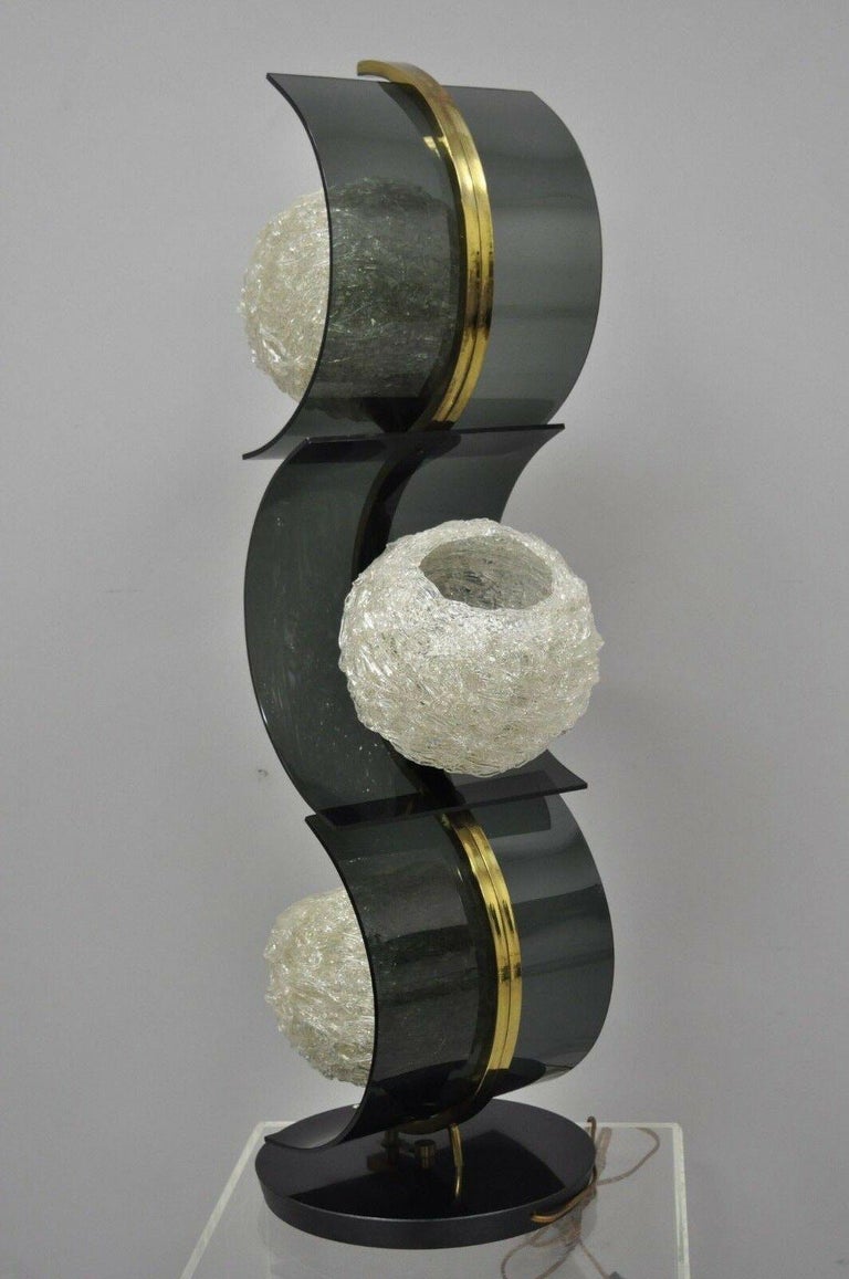 MCM "S" Shape Sculptural Brass Table Lamp 3 Spun Spaghetti Fiberglass ...