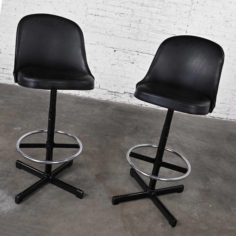 MCM Samsonite Black Vinyl Faux Leather and Chrome Bar or Counter Stools ...