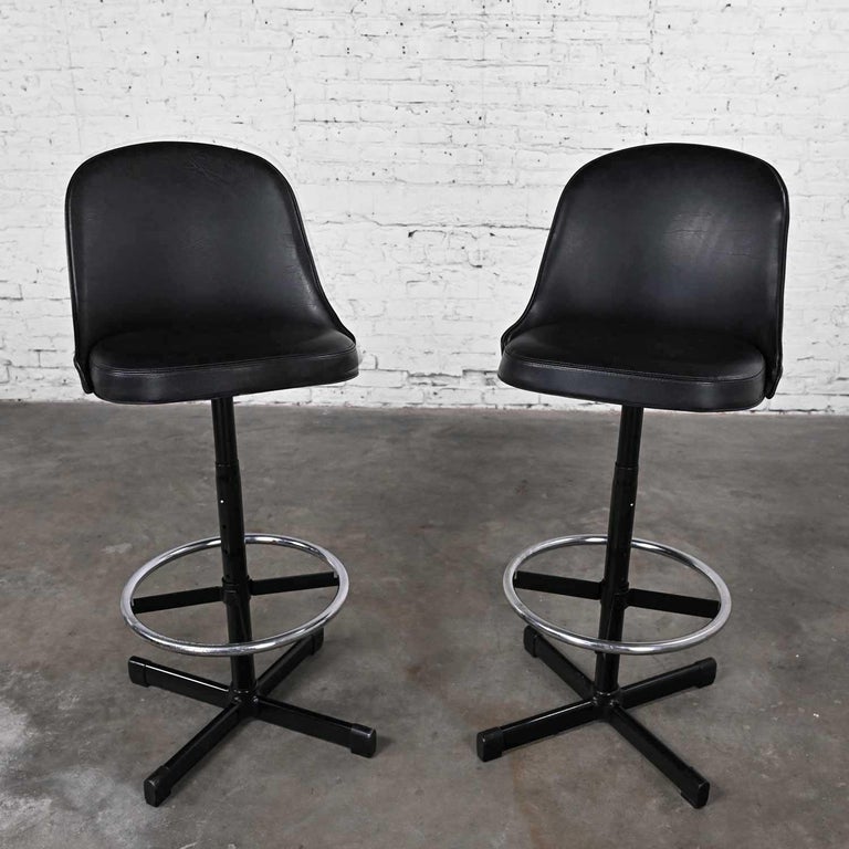 MCM Samsonite Black Vinyl Faux Leather and Chrome Bar or Counter Stools ...