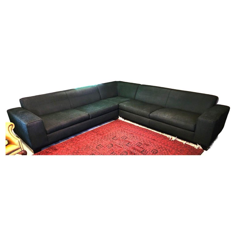 MCM Sectional Sofa in Black Linen by THAYER COGGIN For Sale at 1stDibs