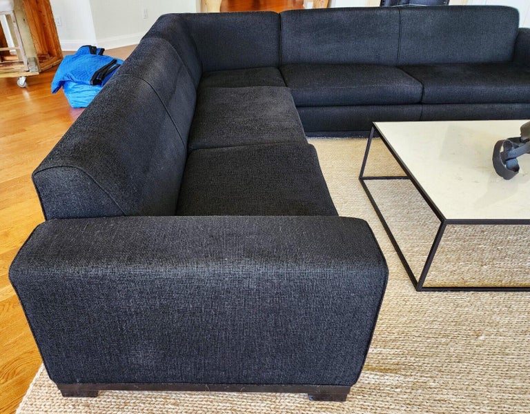 MCM Sectional Sofa in Black Linen by THAYER COGGIN For Sale at 1stDibs