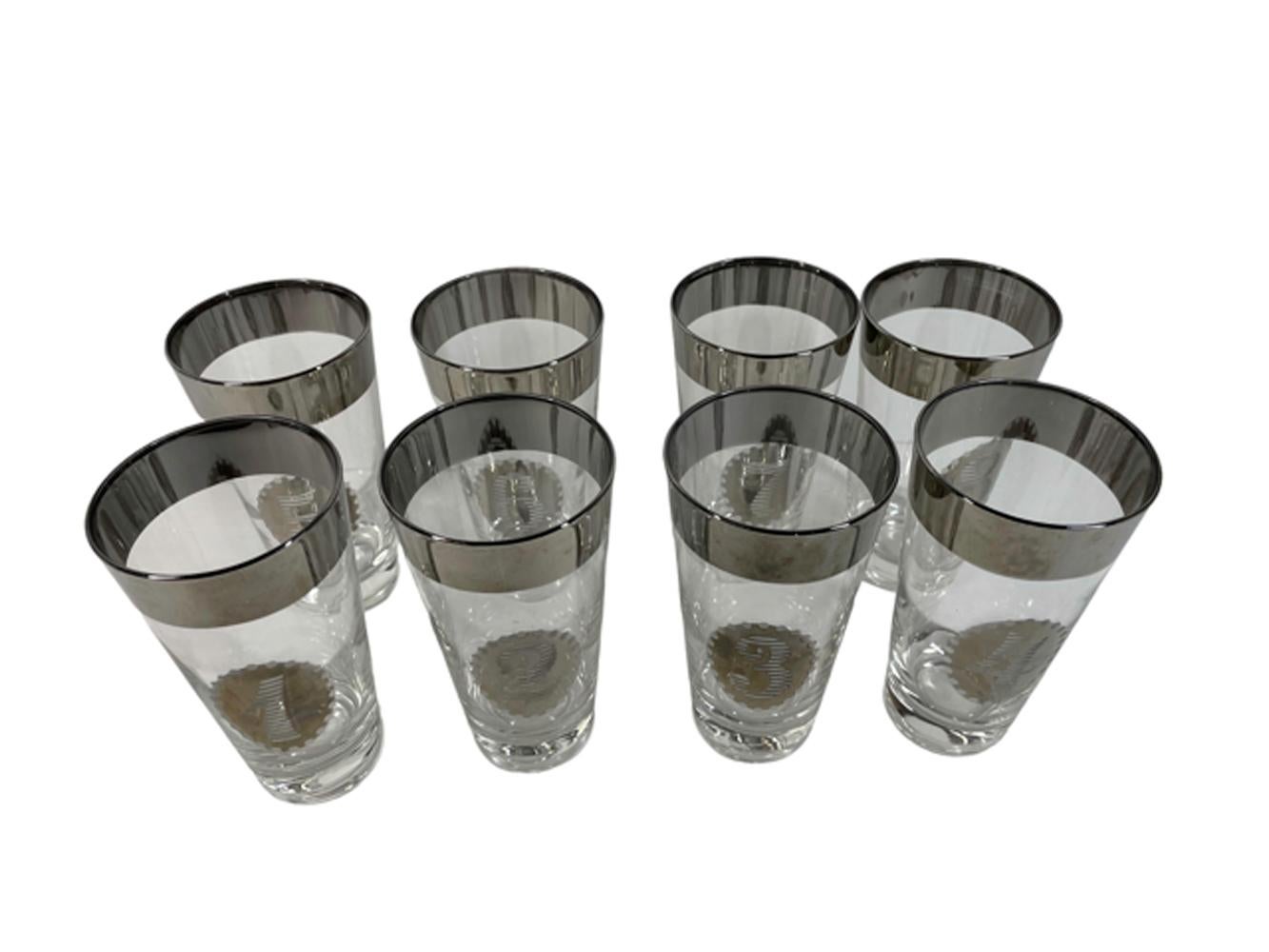 MCM Silver Decorated Highball Glasses Numbered 1 to 8 and Marked ...