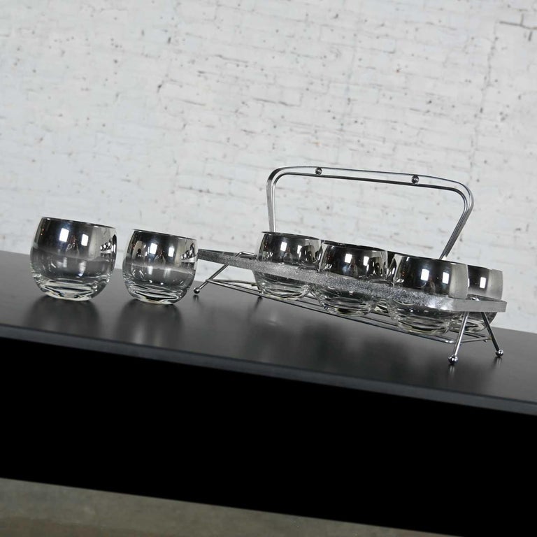 MCM Silver Fade Roly Poly Cocktail Glasses Set of 8 Chrome Carrier ...