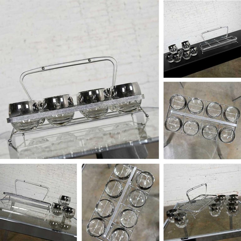 MCM Silver Fade Roly Poly Cocktail Glasses Set of 8 Chrome Carrier ...