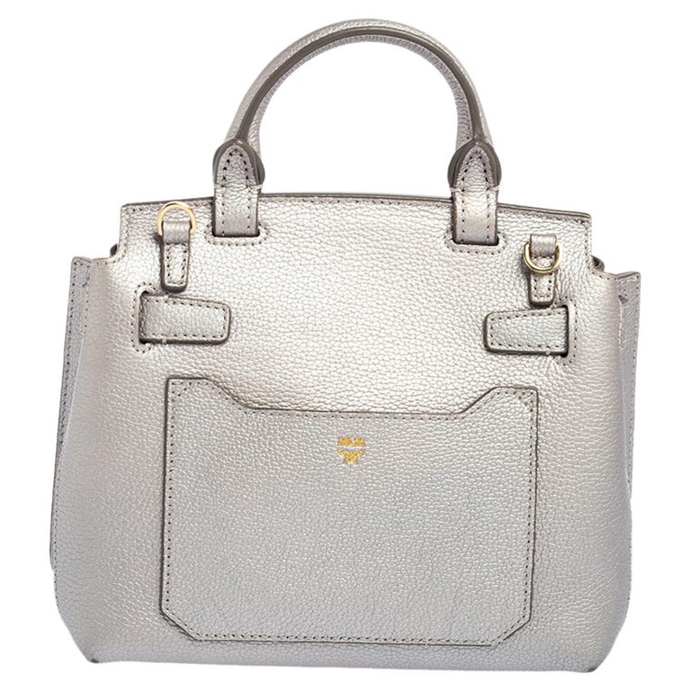 MCM Silver Leather Small Milla Top Handle Bag at 1stDibs