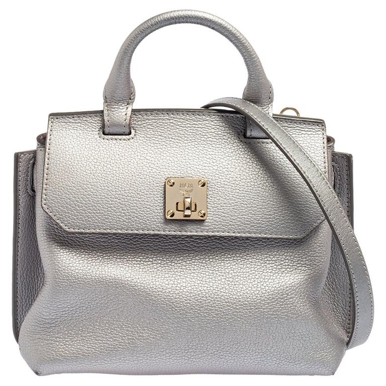 MCM Silver Leather Small Milla Top Handle Bag at 1stDibs
