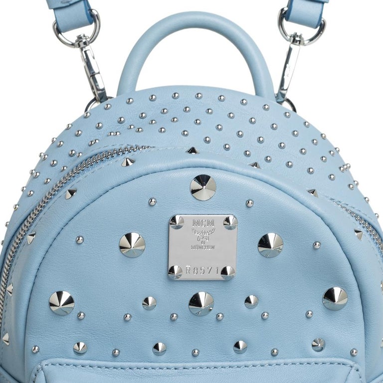 MCM Sky Blue Studded Leather Mini Stark Bebe Boo Backpack at 1stDibs
