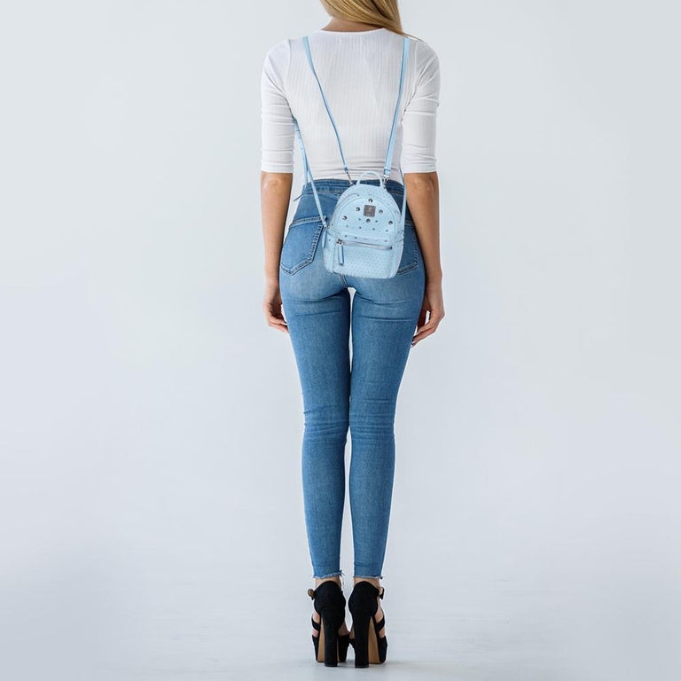MCM Sky Blue Studded Leather Mini Stark Bebe Boo Backpack at 1stDibs