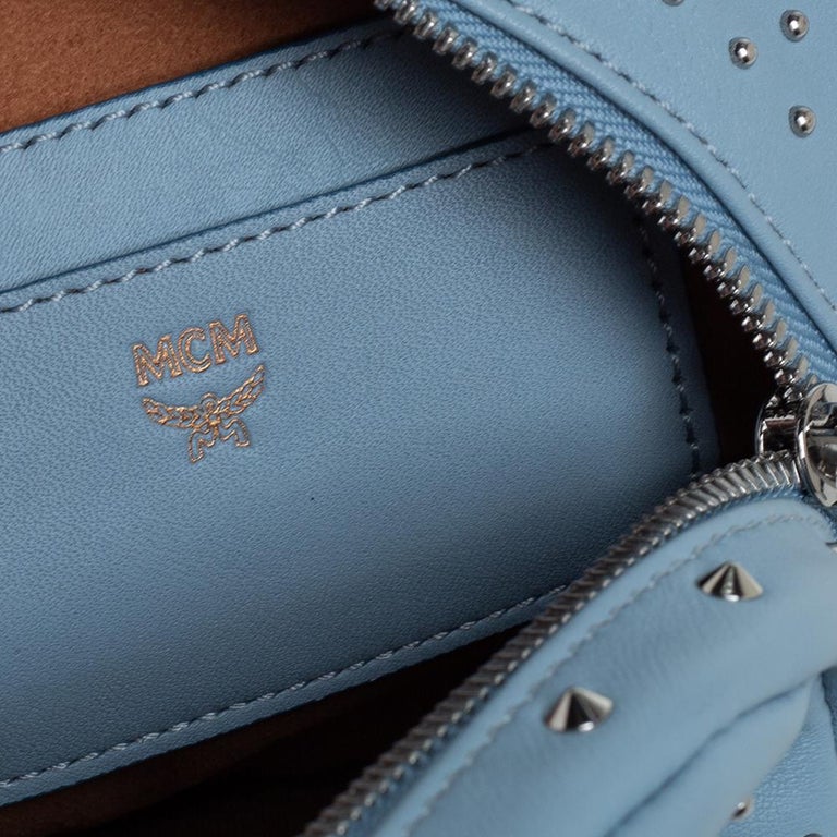 MCM Sky Blue Studded Leather Mini Stark Bebe Boo Backpack at 1stDibs