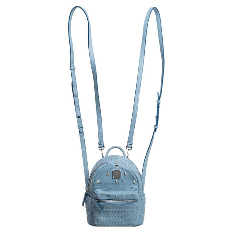 MCM Sky Blue Studded Leather Mini Stark Bebe Boo Backpack at 1stDibs