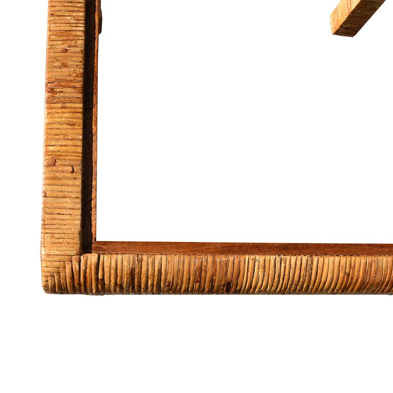 MCM Square Waterfall Edge Rattan Wrapped Side Tables with Glass Tops ...