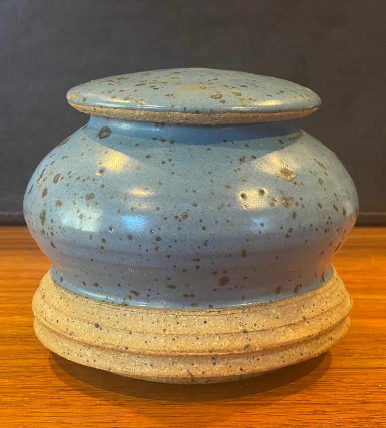 MCM Stoneware Studio Pottery Jar with Lid For Sale at 1stDibs