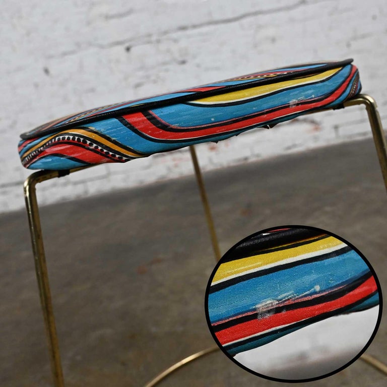MCM Stool with Round Colorful Vinyl Seat and Brass Plated Steel ...