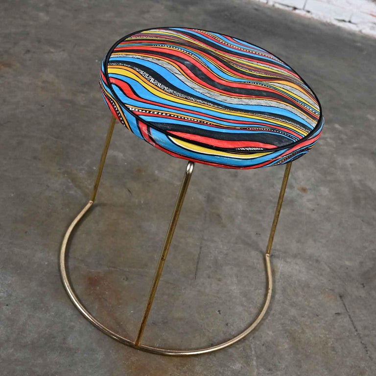 MCM Stool with Round Colorful Vinyl Seat and Brass Plated Steel ...