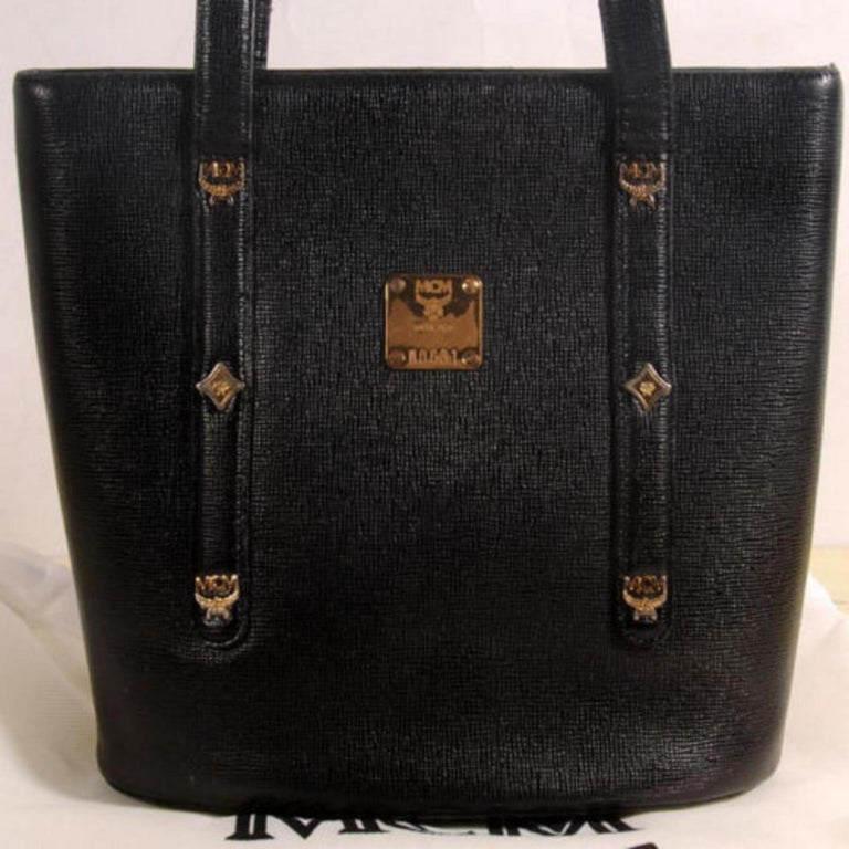 MCM Studded Bucket 868829 Black Leather Tote For Sale at 1stDibs