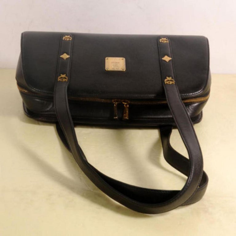 MCM Studded Dome 869507 Black Leather Tote For Sale at 1stDibs