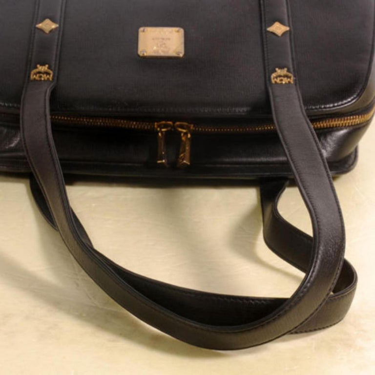 MCM Studded Dome 869507 Black Leather Tote For Sale at 1stDibs