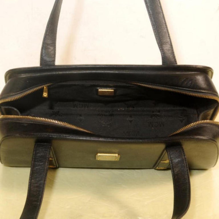 MCM Studded Dome 869507 Black Leather Tote For Sale at 1stDibs