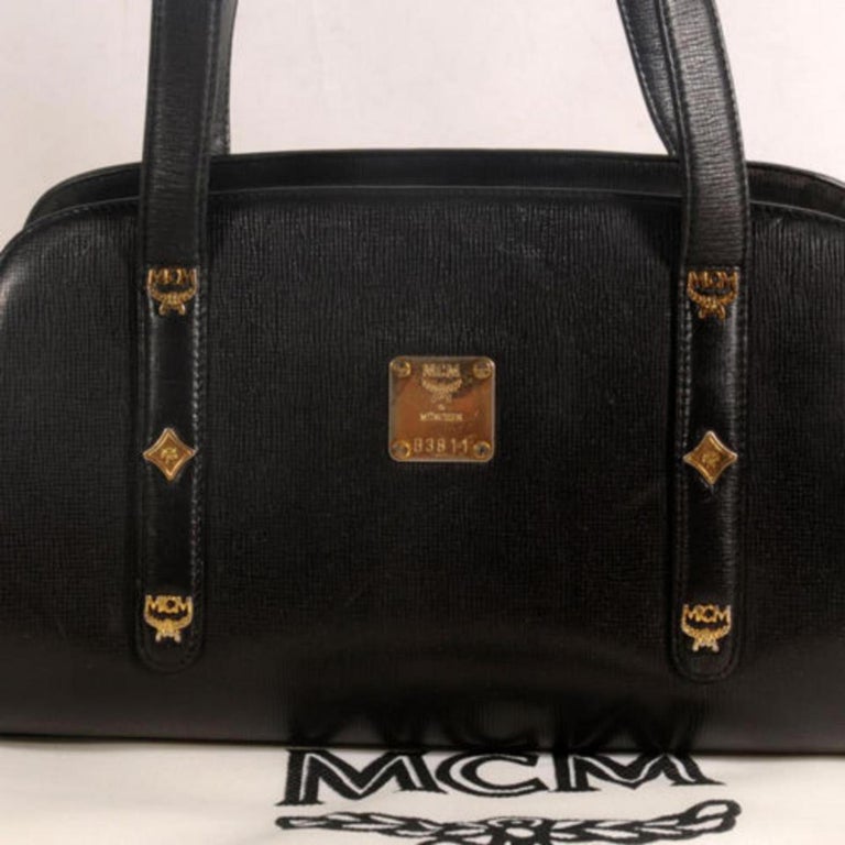 MCM Studded Dome 869507 Black Leather Tote For Sale at 1stDibs