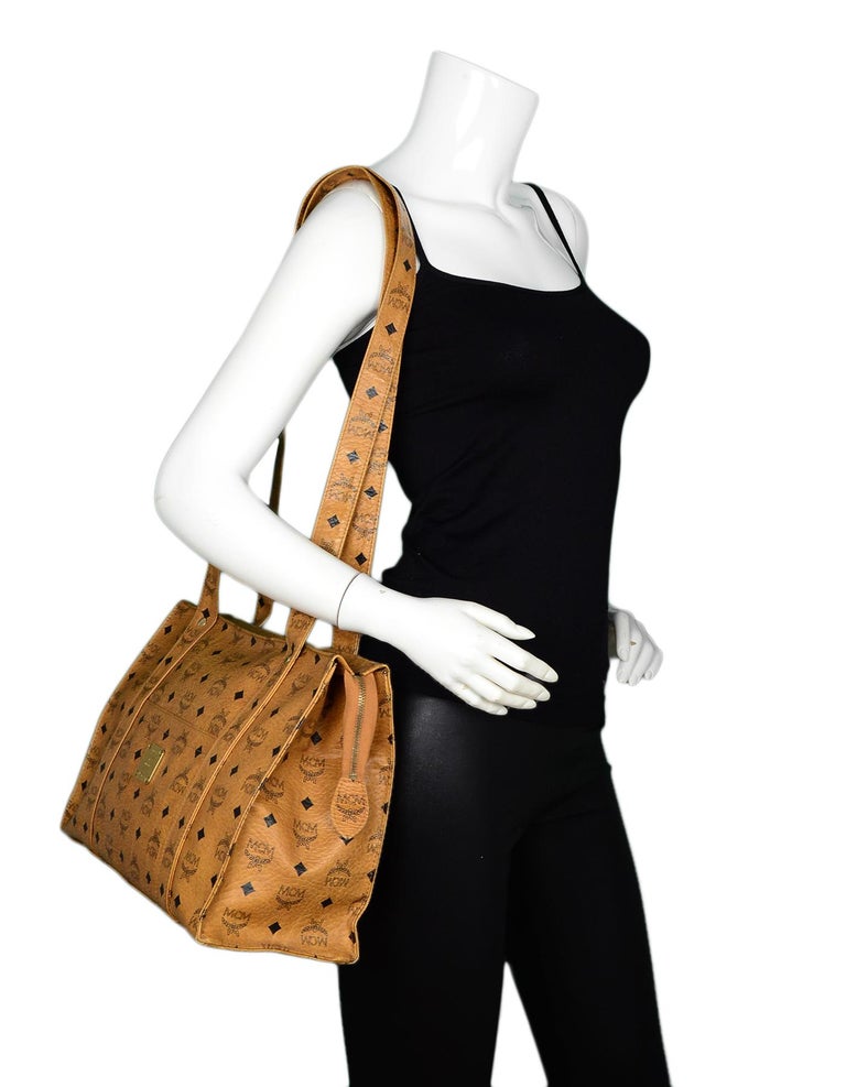 MCM Tan Monogram Tote Bag w/ Long Straps For Sale at 1stDibs