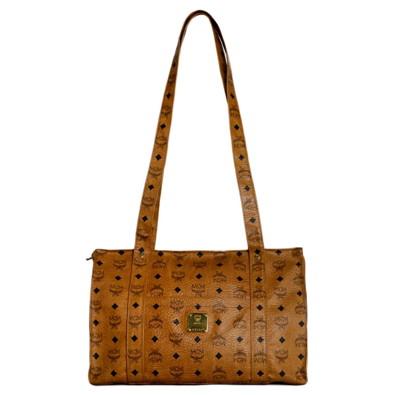 MCM Tan Monogram Tote Bag w/ Long Straps For Sale at 1stDibs
