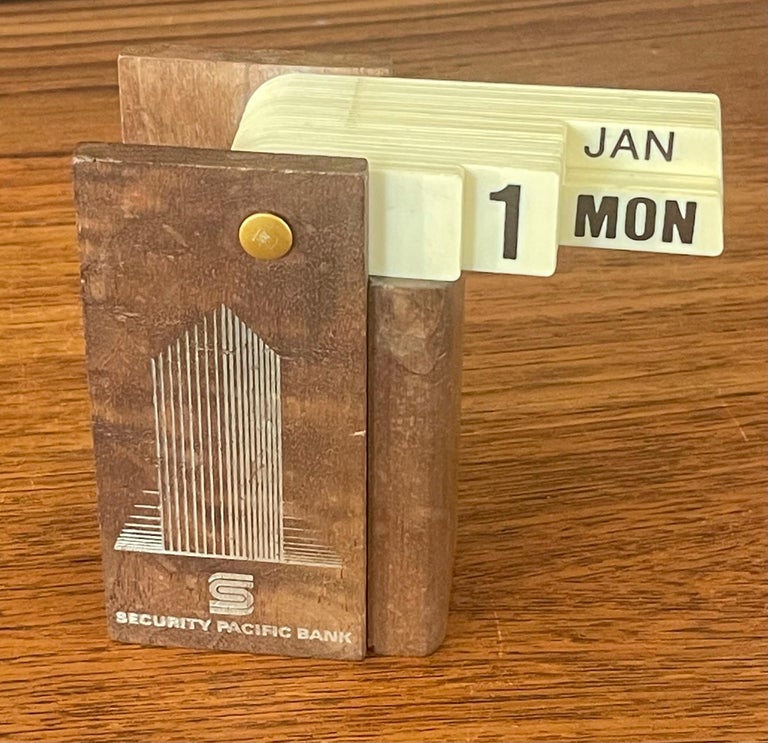 MCM Teak Perpetual Desk Flip Calendar, Security Pacific Bank For Sale ...