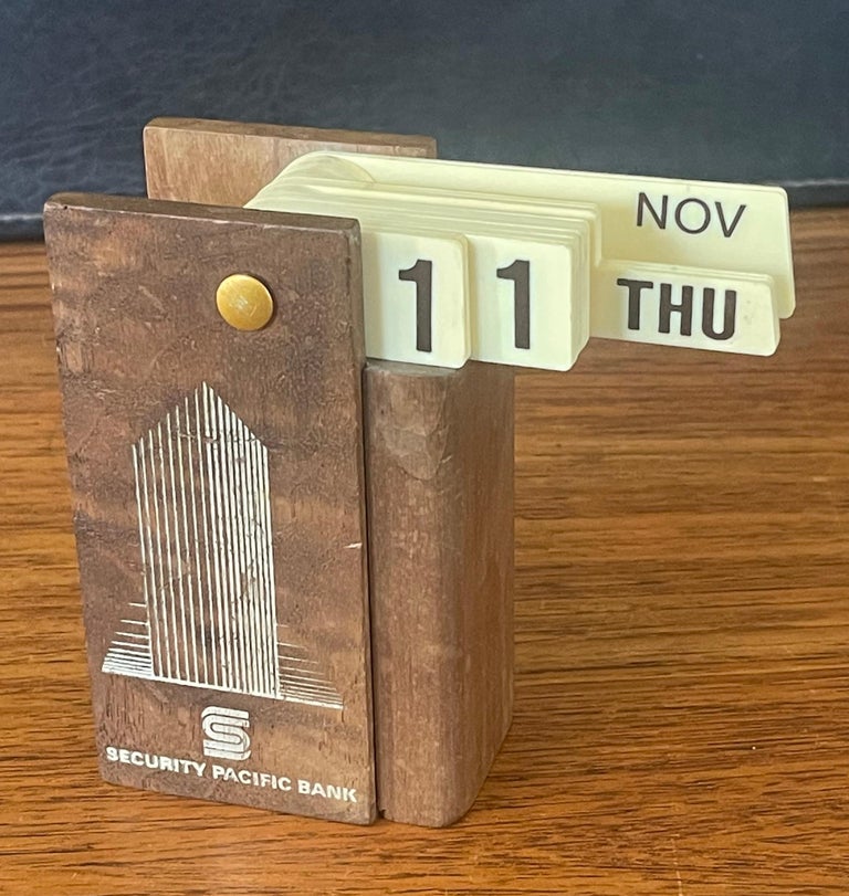 MCM Teak Perpetual Desk Flip Calendar, Security Pacific Bank For Sale ...