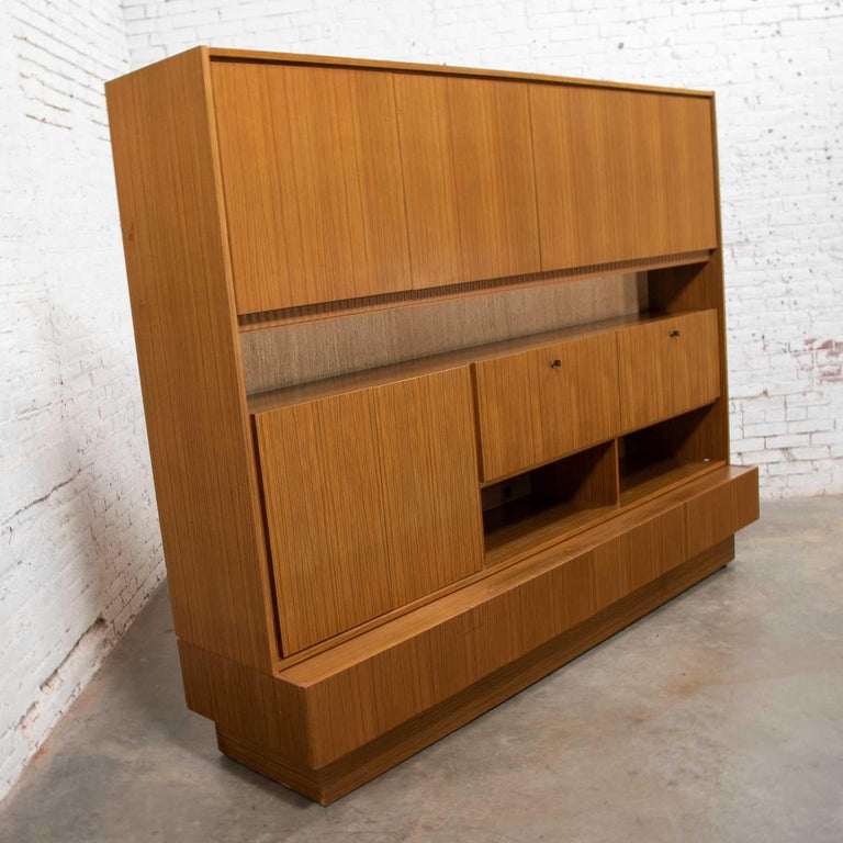 MCM Teak Veneer German Shrunk Wall Unit Secretary Liquor Cabinet 2 ...