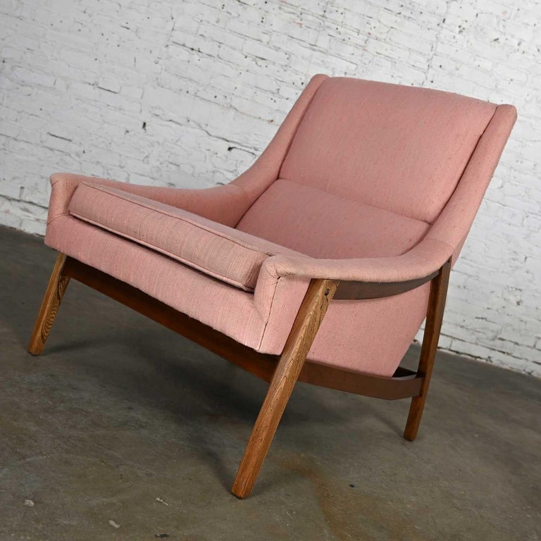 MCM Walnut and Ash Frame with Pink Fabric Lounge Chair Style of Dux or ...