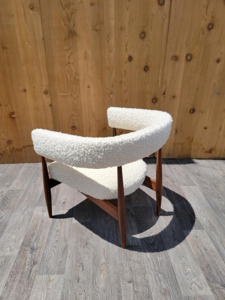 MCM Walnut Barrel Back Lounge Chair Newly Upholstered in Natural Boucle ...