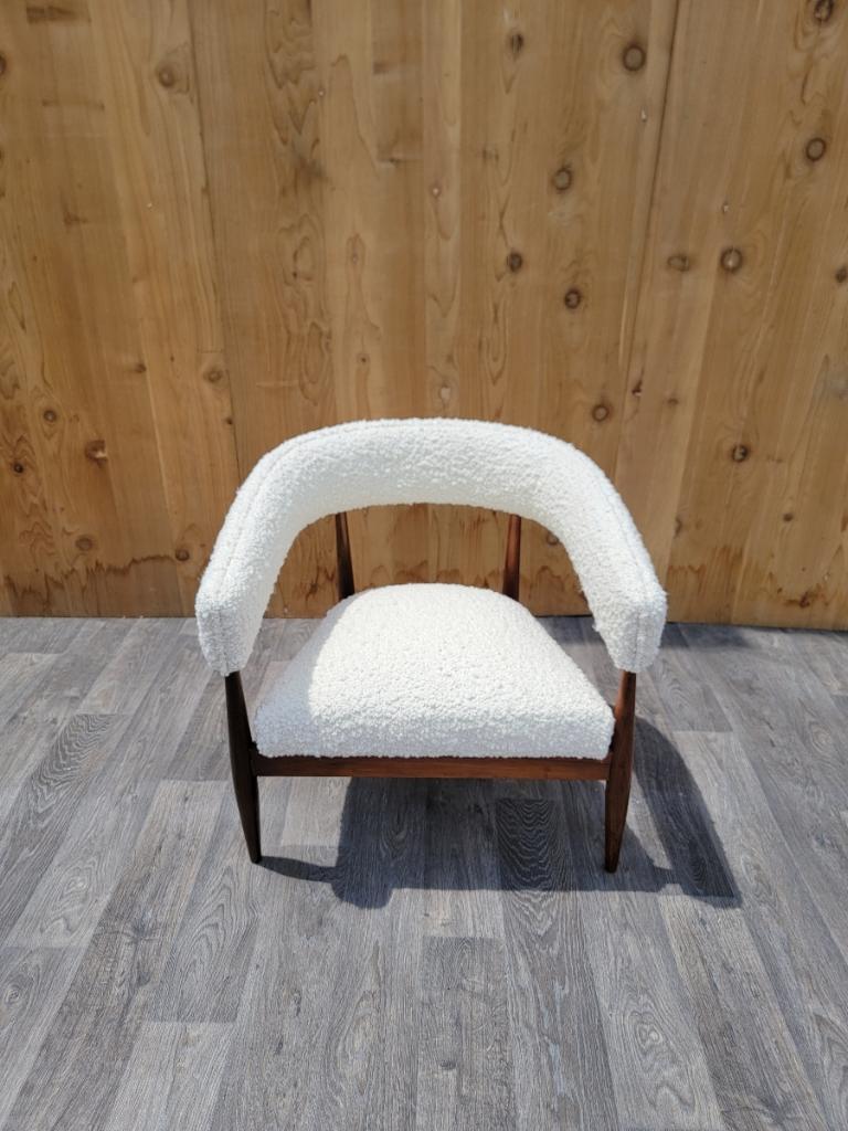 MCM Walnut Barrel Back Lounge Chair Newly Upholstered in Natural Boucle ...