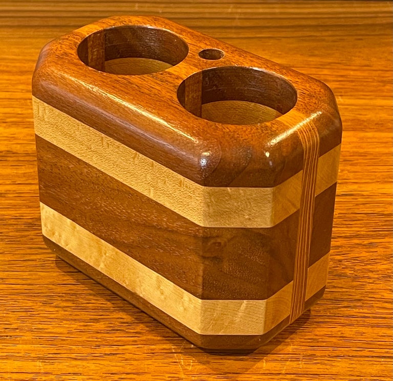 MCM Walnut and Maple Pencil Holder at 1stDibs