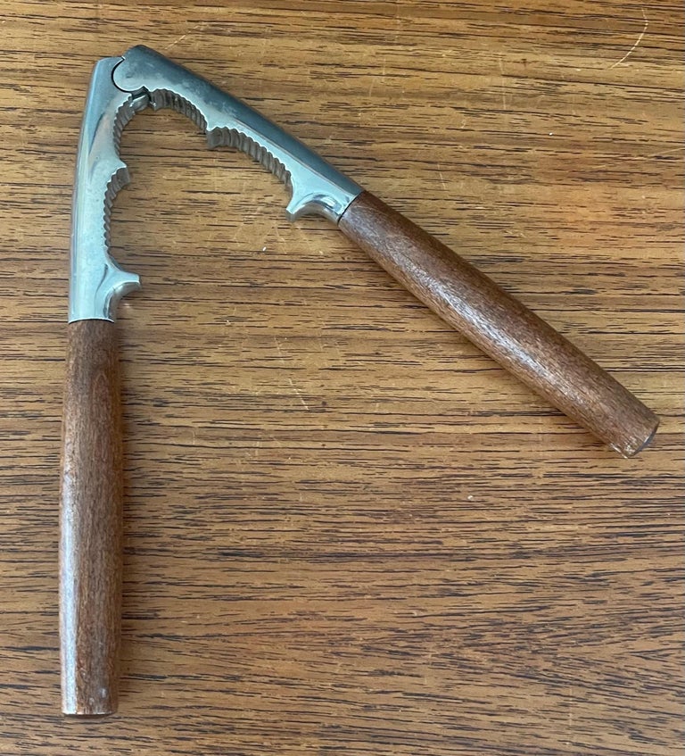 MCM Walnut and Stainless Steel Nutcracker For Sale at 1stDibs