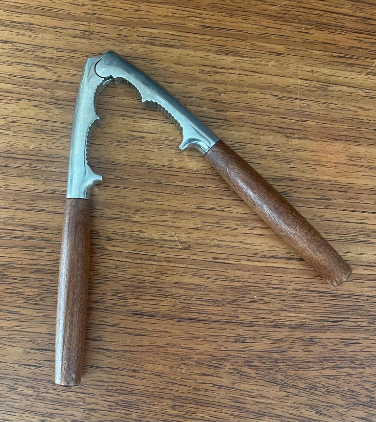 MCM Walnut and Stainless Steel Nutcracker For Sale at 1stDibs