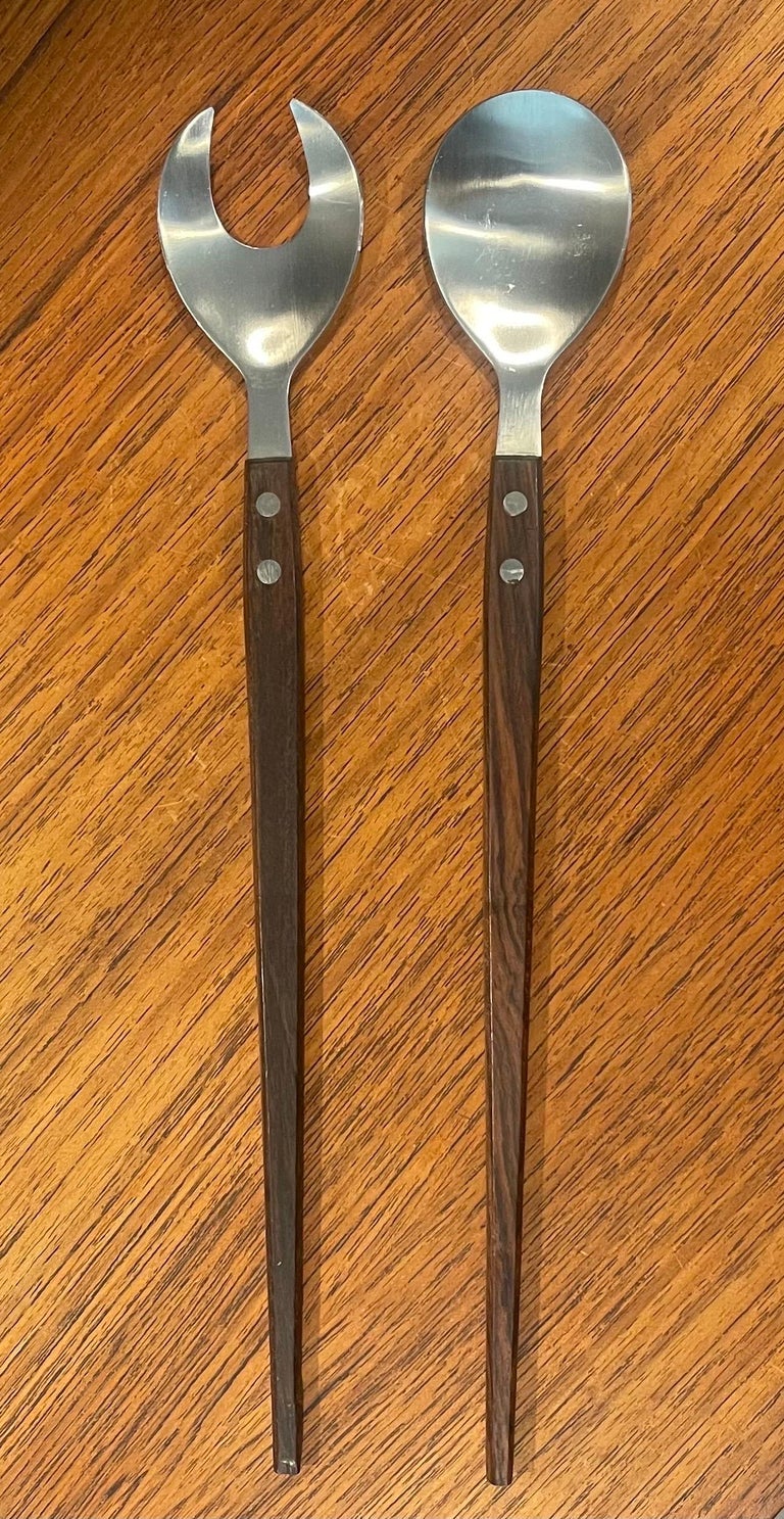 Mcm Walnut and Stainless Steel Salad Servers For Sale at 1stDibs