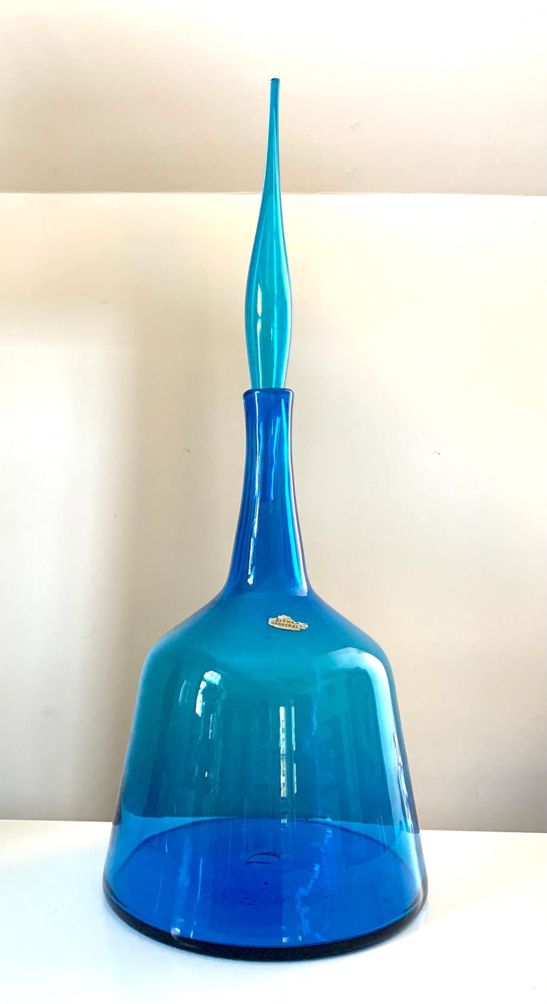MCM Wayne Husted Turquoise Flame Vintage Blenko Floor Decanter #6122S ...