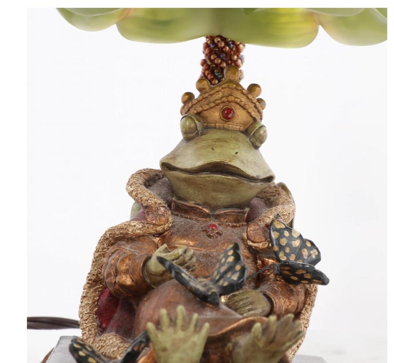 Whimsical Frog Table Lamp Beaded Vine, Jeweled Lily Shade at 1stDibs