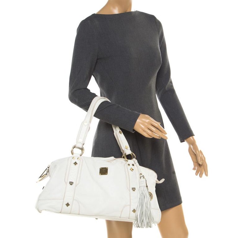 MCM White Leather Tassel Satchel at 1stDibs