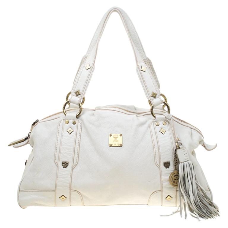 MCM White Leather Tassel Satchel at 1stDibs
