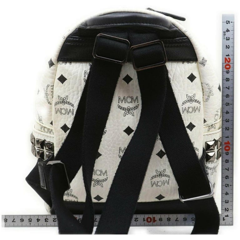 MCM White Small Monogram Studded Stark Backpack 861602 For Sale at 1stDibs