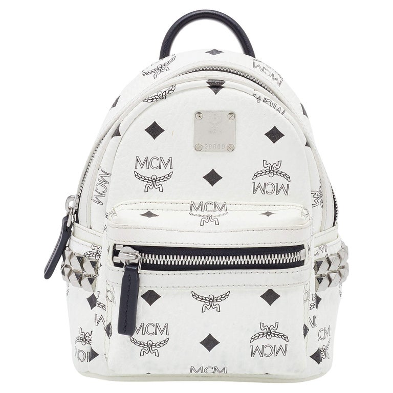 MCM White Visetos Coated Canvas X-Mini Bebe Boo Backpack For Sale at ...
