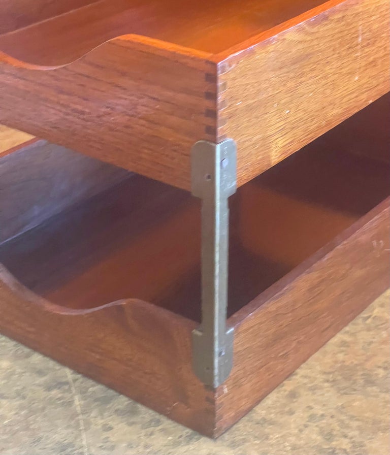 Mcm Wood and Brass Double Letter Tray at 1stDibs